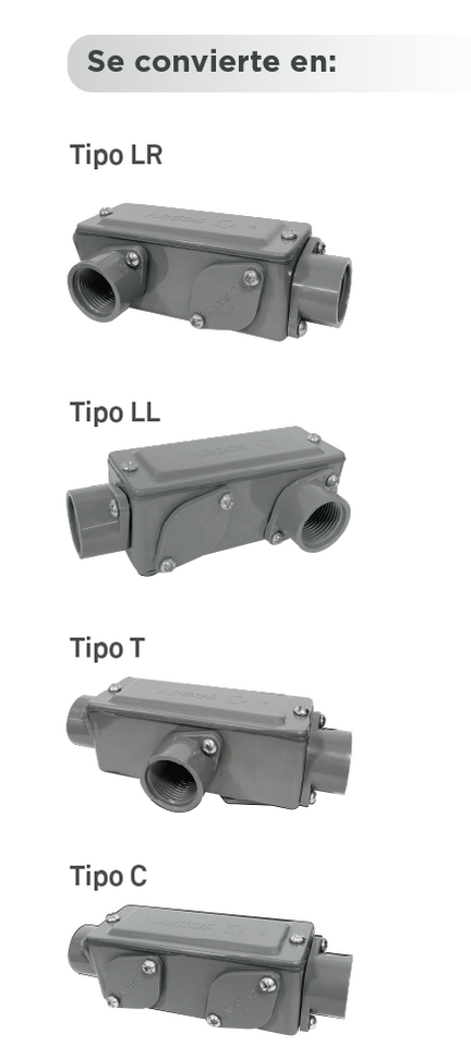 CONDULET ARGOS PVC GRIS MULTIFORMA 3/4" Y 1/2" CON ROSCAS — SIGASA